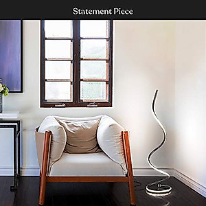 Brightech Allure Floor Lamp for Offices, 37” Bright LED Spiral Compact Lamp, Unique Curved Lamp for Living Rooms, Dimmable Standing Lamp with Built-in Dimmer, Great Living Room Décor – Jet Black