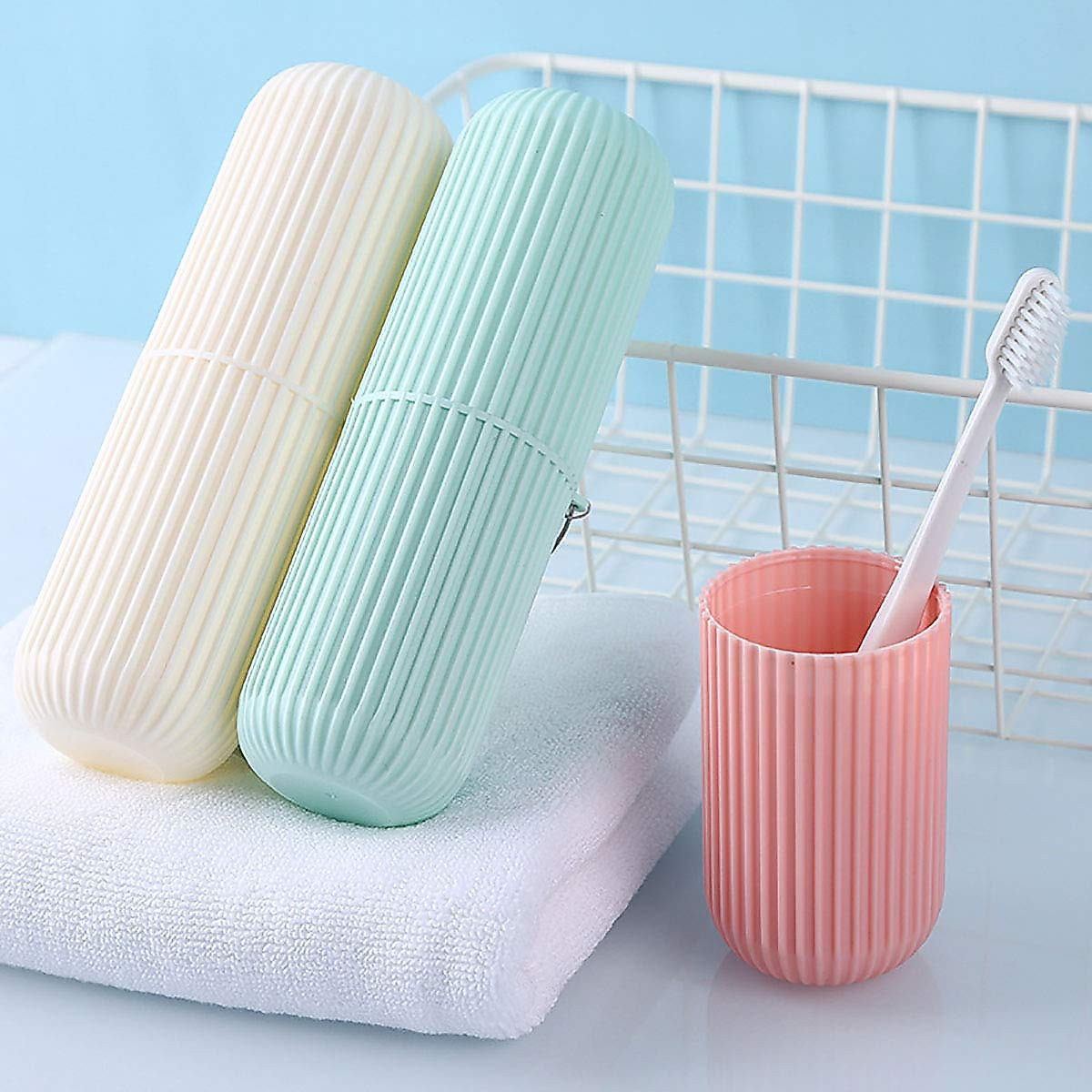 1Pcs Travel Toothbrush Holder, Multifunction Wash Cup for Business Trips, Portable Lightweight Toothbrush Holder Cup, 4 Colors Available. (Pink)