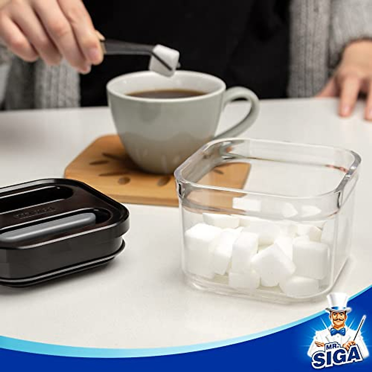 MR.SIGA 4 Pack Airtight Food Storage Container Set, BPA Free Kitchen Pantry Organization Canisters, One-handed Airtight Cereal Snack Candy Storage Containers, 360ml / 12.2oz, Small, Black