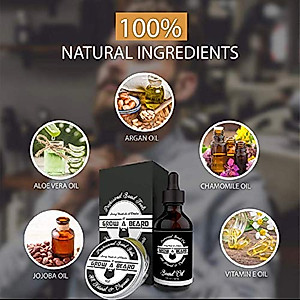 Beard Brush, Beard Comb, Beard Oil, & Beard Balm Grooming Kit for Men's Care, Travel Bamboo Facial Hair Set for Growth, Styling, Shine & Softness, Great Gifts for Him (Bamboo)