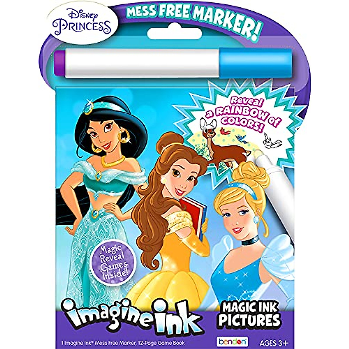 Classic Princess Magic Ink Coloring Super Set - 3 Books Featuring Disney Princesses, Frozen, and Raya The Last Dragon with Invisible Pens, Stickers