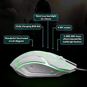 CHONCHOW Keyboard and Mouse Combo Gaming Wired Gamer Set Ambient Backlight LED RGB Key Board & Mice 19 Non-Conflict 3600Dpi Compatible with PS4/PS5 Xbox One Pc iMac MacBook Laptop