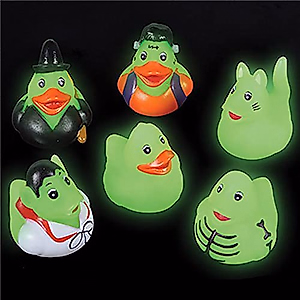 Glow-in-The-Dark Halloween Zombie Rubber Duck Characters Toy Duckies for Kids, Bath, Birthday, Baby Showers, Summer Beach, and Pool Activity, 2" (12-Pack)