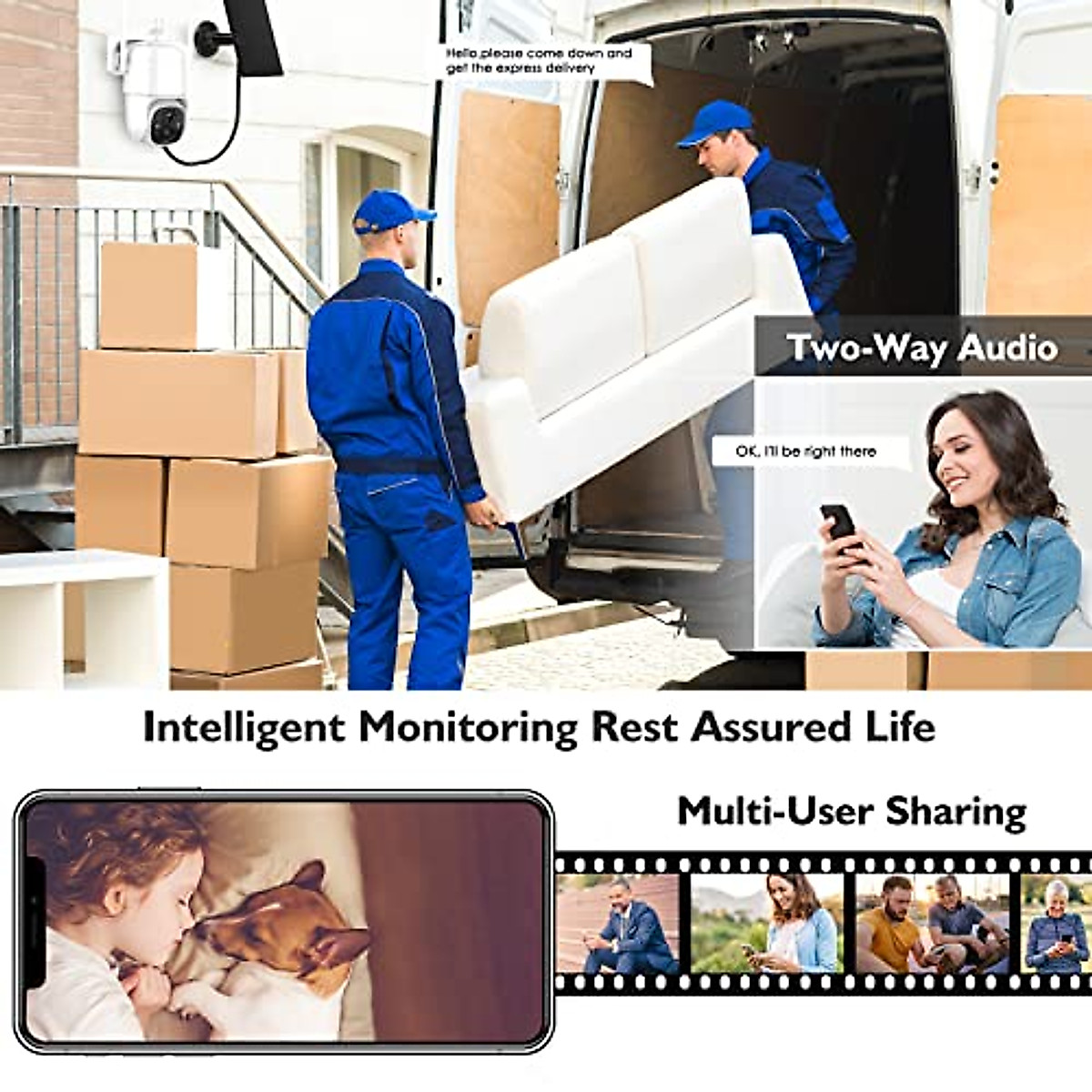 Allweviee Solar Security Cameras Wireless Outdoor, 2K 3MP Pan Tilt 355° View IP65 Waterproof Rechargeable Battery Powered PTZ WiFi Camera with PIR, Color Night Vision,2-Way Talk, 4dbi Antenna,Cloud/SD