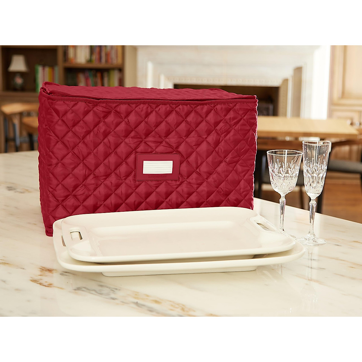 Covermates Keepsakes - Serveware Storage - Padded Protection - ID Window - Stain Resistant - Machine Washable - China Storage, Red