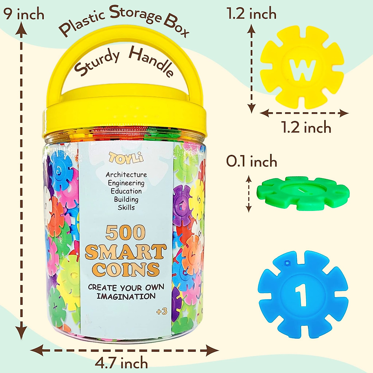 TOYLI Smart Coins 500 Pieces Interlocking Discs Set, Kids STEM Toys, Kindergarten Classroom Must Haves