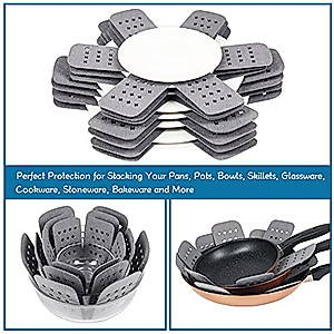 BYKITCHEN Pan Pot Protectors, Larger & Thicker Pan Protector with Stars, Set of 12 and 3 Different Sizes, Gray Pot Separator Pads for Stacking and Protecting Your Cookware