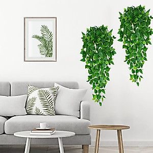 Waipfaru 2pcs Artificial Hanging Plants, 3.6FT Fake Hanging Plants, Fake Ivy Vines with Full Leaves, Faux Hanging Greenery Pothos for Wall Room Bathroom Indoor Outdoor Home Shelf Office Decor