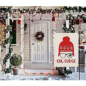 Christmas Winter Garden Flag Hat Garden Flag Oh Fudge Season Farmhouse Decorations Burlap Vertical Double Sided Yard Lawn Outdoor Decor 12.5 x 18 Inch