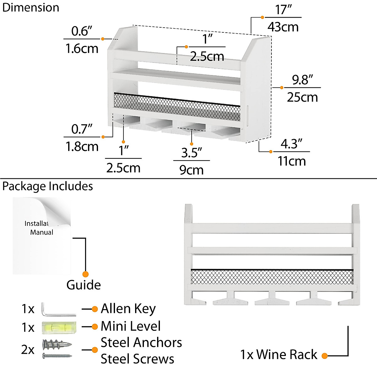 Wallniture Blanc Wine Rack Wall Mounted, Wall Wine Bottle Holder with Wine Glass Rack, Wall Mount Wine Holder with Wine Cork Holder, Rustic Wall Wine Rack for Wine Bottles, Burnt White, Wood
