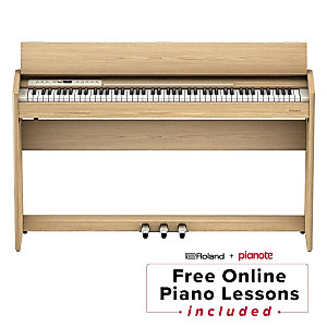 Roland F701 88-Key SuperNATURAL Digital Piano, with Bench & Stand, Light Oak Bundle with Studio Monitor Headphones