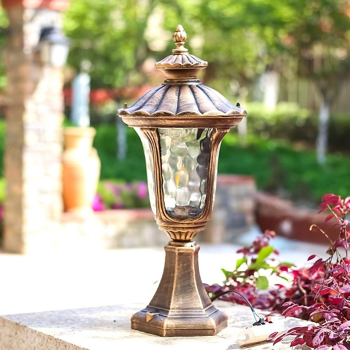 MODEBHD Waterproof Aluminum Modern Outdoor Column Lamp Tradition Classic Victoria Glass Lantern Antirust Table Lamp Street Post Light Villa Garden Patio Lawn Lights E27 Lampholder Decoration Pillar Li