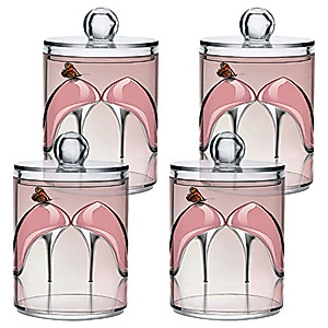 ALAZA 2pcs Pink High Heel Shoes Butterfly Qtip Holder Dispenser 14 oz Bathroom Storage Clear Apothecary Jars Containers Cotton Ball,Cotton Rounds,Floss Picks, Hair Clips, Food