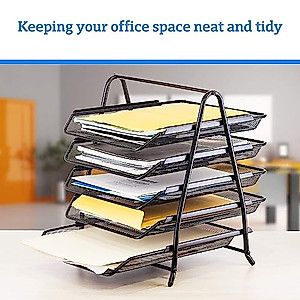 Halter Steel Mesh 5-Tier Shelf Tray Organizer for Desktop - Letter-Size - Black