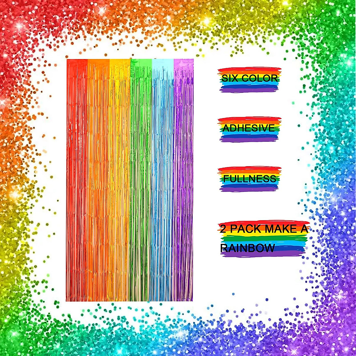 Rainbow Foil Fringe Curtains Rainbow Backdrop Streamers Party Photo Booth Props for Rainbow Birthday Circus Carnival Wedding Bridal Baby Shower Unicorn Party Decorations 2 Pack