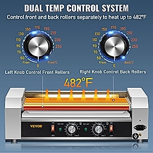 VEVOR Hot Dog Roller, 12 Hot Dog Capacity 5 Rollers, 750W Stainless Steel Cook Warmer Machine with Dual Temp Control, LED Light and Detachable Drip Tray, Sausage Grill Cooker for Kitchen Restaurant