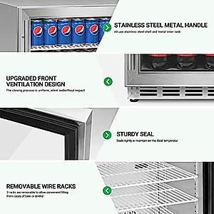 ICEJUNGLE Beverage Refrigerator, 24 inch Beverage Refrigerator Cooler, Built-in or Free Standing 160 Cans Under Counter Beverage Beer Fridge for Outdoor, Kitchen and Home use