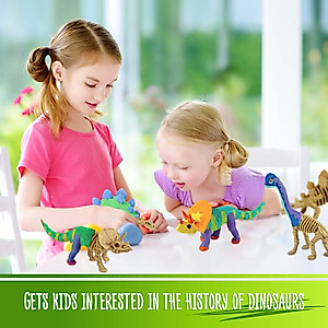 Dino Models, Clay Craft Kit - Dinosaur Arts and Crafts for Kids - Dinosaur Easter Gifts for Boys & Girls - Build 4 Dinos with Air Dry Magic Modeling Clay Model Set Ages 3, 4, 5, 7, 8+ Boy or Girl