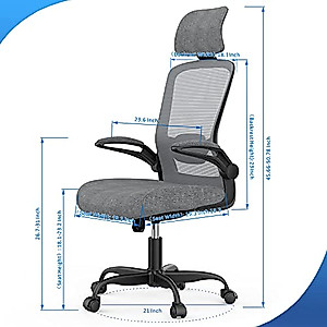 Ergonomic Office Chair, Home Office Desk Chair with Adjustable Headrest & Lumbar Support. High Back Mesh Computer Chair with Thickened Cushion &Flip-up Armrests, Task Executive Chair (Graphite)