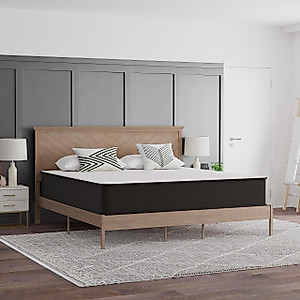 EMMA + OLIVER Drift 12 Inch Hybrid Mattress, High Density Foam and Pocket Spring Mattress in a Box, CertiPur-US Certified Foam, King Size, White/Black