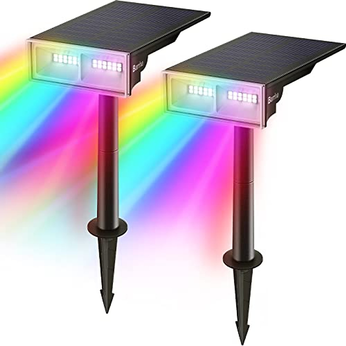 Barrina Outdoor Solar Spot Lights, 24 LEDs RGB Color Changing Solar Powered Garden Lighting, IP65 Waterproof, Auto On Off Landscape Lighting for Yard Driveway Lawn Patio Pathway, 2 Pack
