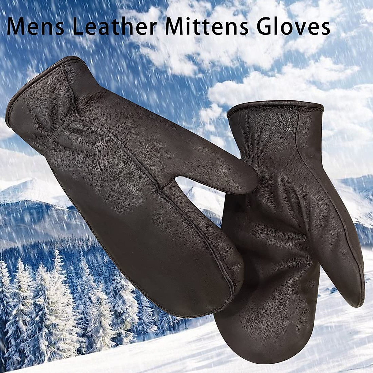 Harssidanzar Thermal Gloves Mens Lambskin Outdoor Leather Mittens Glove Thermolite Lined GM033,Brown,Size L
