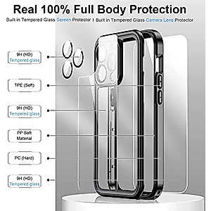Temdan for iPhone 14 Pro Max Case Waterproof,Built-in 9H Tempered Glass Screen Protector [IP68 Underwater][14FT Military Dropproof][Dustproof][Real 360] Full Body Shockproof Phone Case-Black/Clear