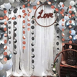 Rose Gold and Black Circle Garland Party Decoration Hanging Dots Streamer Banner Backdrop for Birthday/Bday/Wedding/Anniversary/Bachelorette/Bridal Shower/Sweet 16/Graduation/Hen Party Supplies