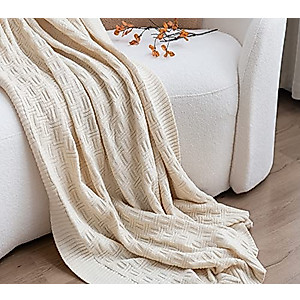 SCISCI Knit Throw Blanket Lightweight for Sofa Bed，Super Soft Warm Double Sided Blanket for Sweater Style，Blanket 50 x 60 Inch，Machine Washable Throw Blankets，Cream White