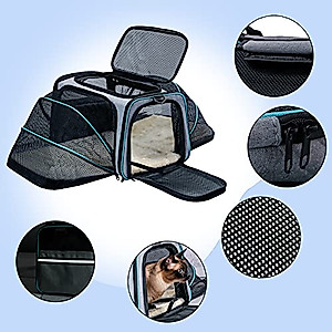 Cat Dog Carrier - Airline Approved Expandable Soft-Sided Pet Carrier with Removable Fleece Pad and Pockets, for Cats/Puppy and Small Animals