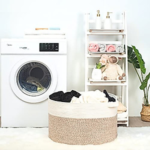 MINTWOOD Design Extra Large 22 x 14 Inches Decorative Cotton Rope Basket, Blanket Basket Living Room, Laundry Basket, Woven Basket, Toy Storage Baskets Bin, Round Basket for Pillows, Towels - Brown