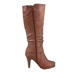 FZ-Win-45 Women's Fashion Round Toe High Heel Platform Zipper Knee High Boots (7.5 B(M) US, Tan)