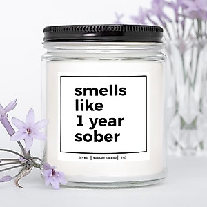 YouNique Designs Smells Like 1 Year Sober Candle - Cool Sobriety Gifts for Men, Women, One Year Sober Gifts for Men, Women, Sobriety Anniversary Candle, 1 Year Sobriety Gifts (Mahogany Teakwood)