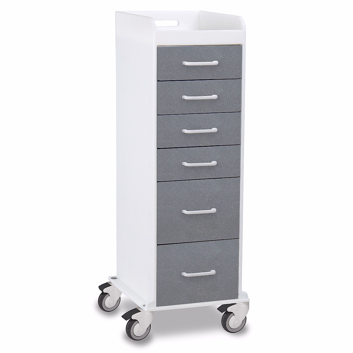 TrippNT 51097 Polyethylene Tall Locking Cart, 16" Width x 47" Height x 19" Depth, 6 Drawers, Silver Metallic