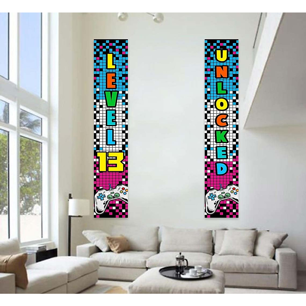 Level 13 Unlocked Happy 13th Birthday Level Up Banner Backdrop Background Photo Booth Props Video Game Game Controller Theme Decor for Door Porch Boys Girls 13th Birthday Party Supplies Decorations