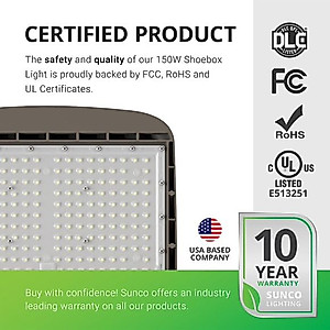 Sunco LED Parking Lot Light, Pole Outdoor Street Light 150W Dusk to Dawn Photocell HID Replacement, 5000K Daylight, 19500 LM, Dimmable 1-10V, Waterproof Commercial Grade UL Listed