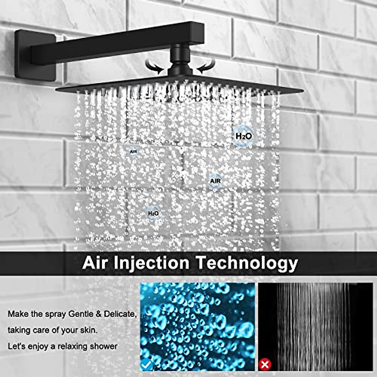 Black Shower System Sets Faucet: EMBATHER 10 Inch Overhead Rainhead Shower Combo Set with Handheld and Valve-Luxury Rain Mixer Rainfall Black Shower Faucets Sets Complete