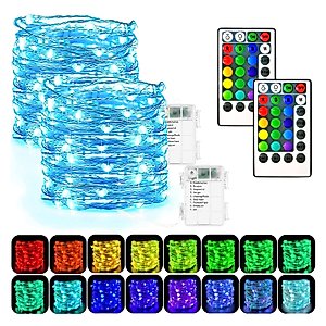 Fairy String Lights Battery Operated-33 FT 100 LED 16 Colors Changing Sliver Wire Lights, Larger RGB Bulb Super Bright Lights with Remote Control for Christmas Bedroom Party Outdoor Decoration