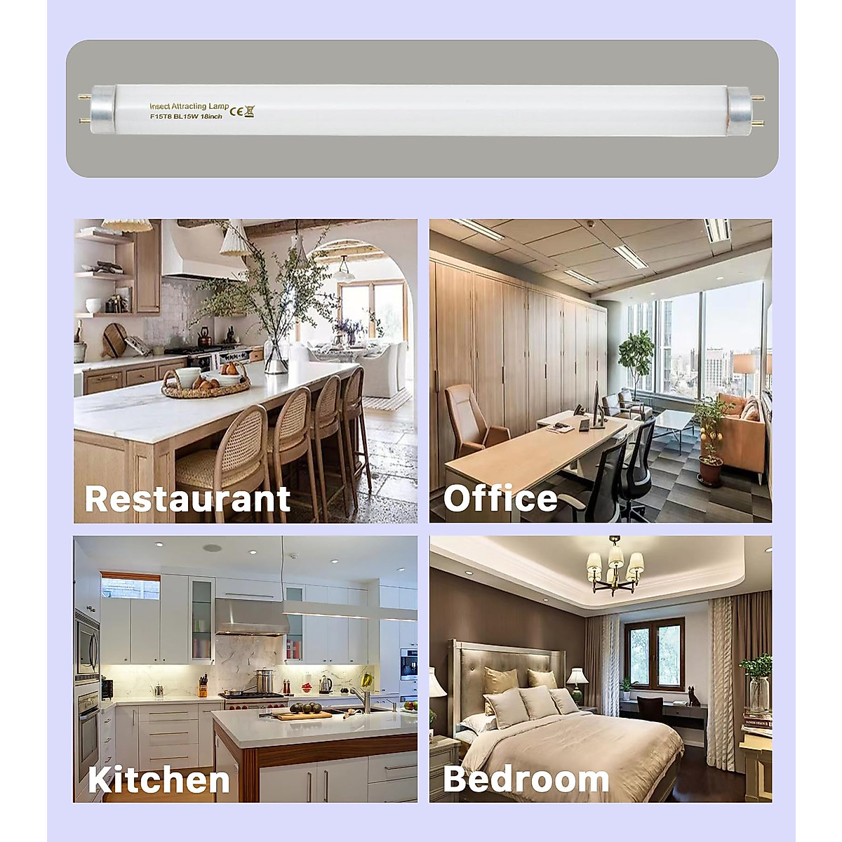 amgolibi 18 Inch 15 Watt Black Light Bulb F15T8/BL Replacement T8 BL Fluorescent Lamps for 30W Machine 350BL 365-nm Blue Light 6 Count