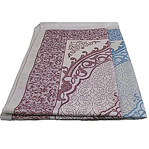 Modefa Islamic Prayer Mat Thin Woven Chenille and Taffeta Turkish Sajadah Intricate Design Metallic Ottoman Mat (White/Blue + White/Pink)