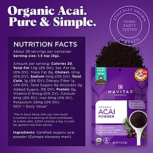 Navitas Organics Acai Powder, 4oz. Bag 38 Servings — Organic Non-GMO, Freeze-Dried, Gluten-Free