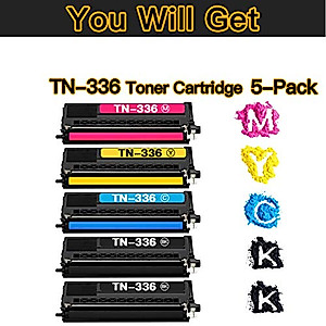 Etechwork Compatible Toner Cartridges Replacement for Brother TN336 TN-336 TN331 TN-331 Toners use with Brother HL-L8250CDN HL-L8350CDW MFC-L8850CDW MFC-L8600CDW Printer (2X BK/C/M/Y, 5-Pack)