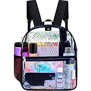 Clear Backpack Stadium Approved, Heavy Duty Small Transparent Backpack For Boys, Girls, Adults – School, Work, Festival, Concert Backpack – Ultra Soft PVC Plastic, Upgraded Under 12x12x6" (Jet Black)