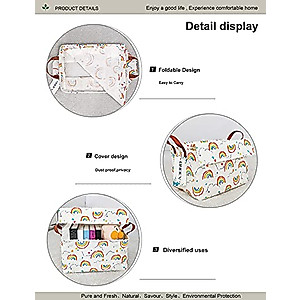 ONOEV Rectangular Fabric basket with cover and handle, decorative basket and closet storage box for clothes, books and sundries（rainbow with lid）, 14.9x10.2x9.05 Inch (Pack of 1)