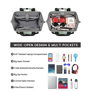 Laptop Backpack for Women, 15.6 Inch Computer Backpack Doctor Teacher Work Purse Bookbag, Wide Top Open College School Water Resistant Travel Casual Shoulder Bag with USB Charging Port RFID Anti Theft