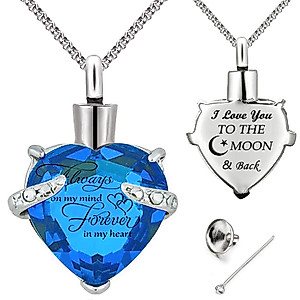 YOUFENG Birthstones Heart Cremation Pendant Urn Necklaces for Ashes Urns for Human Ashes Memorial Locket Keepsake Ashes Jewelry with Fill Kit