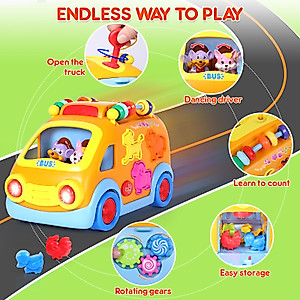Toy Cars for 1 Year Old Boy Gifts Baby Toys 12-18 Months, Musical Learning Toys for Toddlers 1-3, Educational Baby Bus with Animal Blocks, Christmas Birthday Gift for 1 2 3 4 Year Old Boys Girls Kids