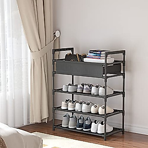Laiensia 4-Tier Stackable Shoe Rack,turdy Shoe Shelf, Expandable & Adjustable Fabric Non-Woven Fabric Shoe Shelf with Storage Organizer, Black