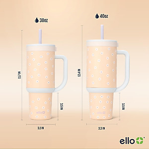 Ello Oasis 30 oz Tumbler with Handle & Retracting Straw | Reusable Insulated Stainless Steel Cup 100% Leakproof, Gifts for Teens Women Men | Keeps cold for 20 Hours, Cup Holder Friendly, Daisies