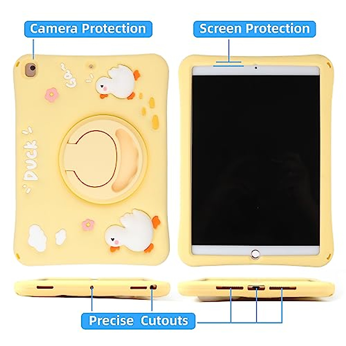 [Happy Duck] Kid's Case for iPad Mini 1/2/3,Cute iPad Mini 5th/4th Gen 7.9” Cover for Children Girls Lady with 360° Rotating Stand (iPad Mini 5/Mini 4)